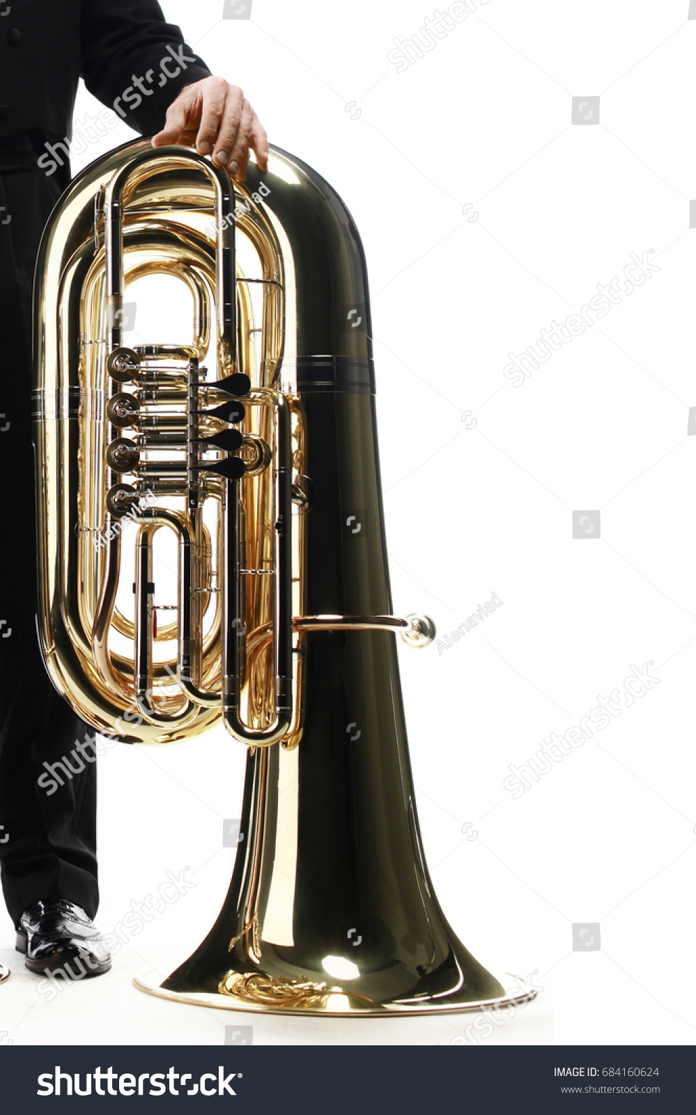 Tuba brass instrument. Wind music instrument Orchestra bass horn ...