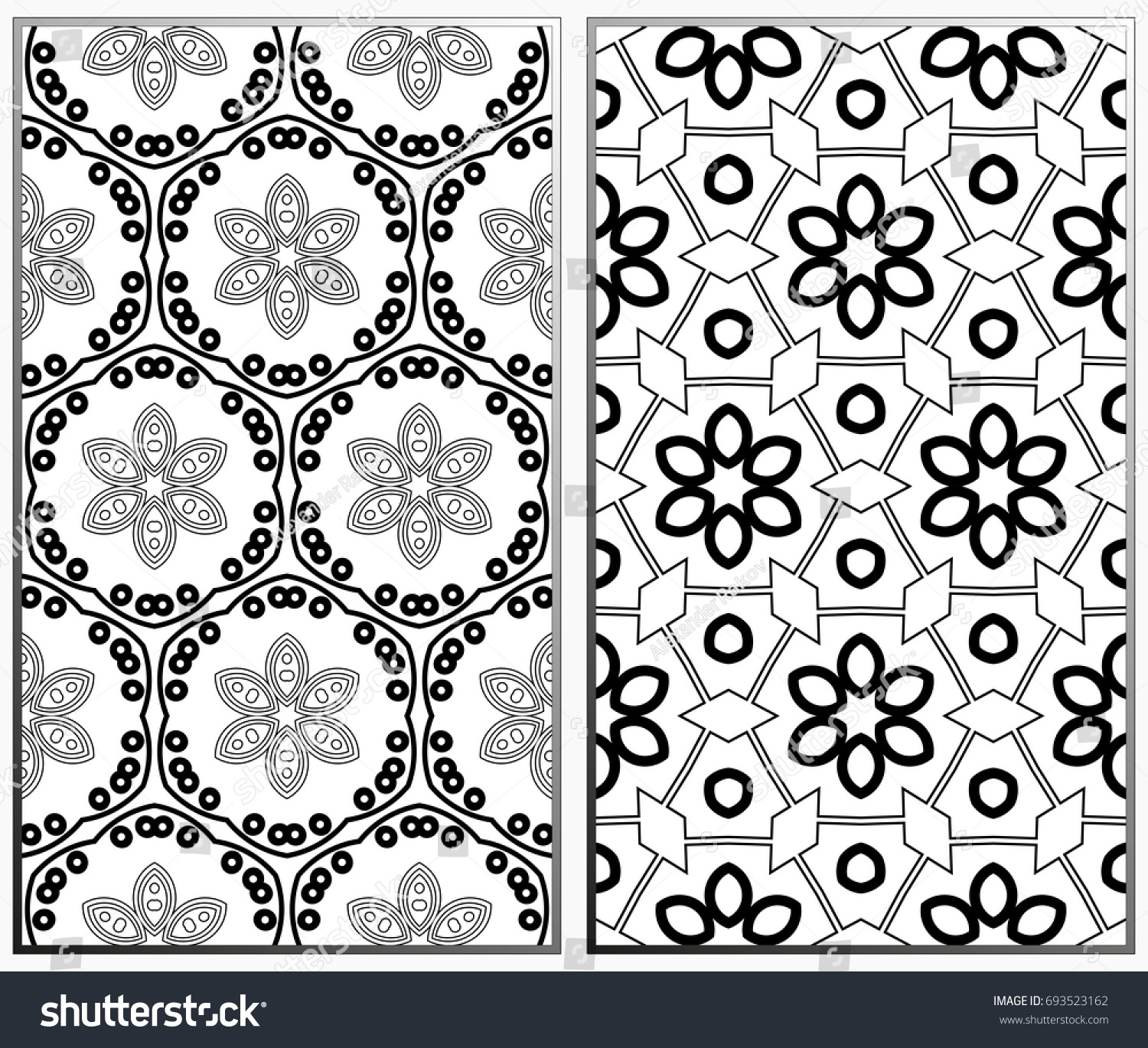 Vector monochrome seamless patterns set abstract geometric texture. Ornament for interior design ...