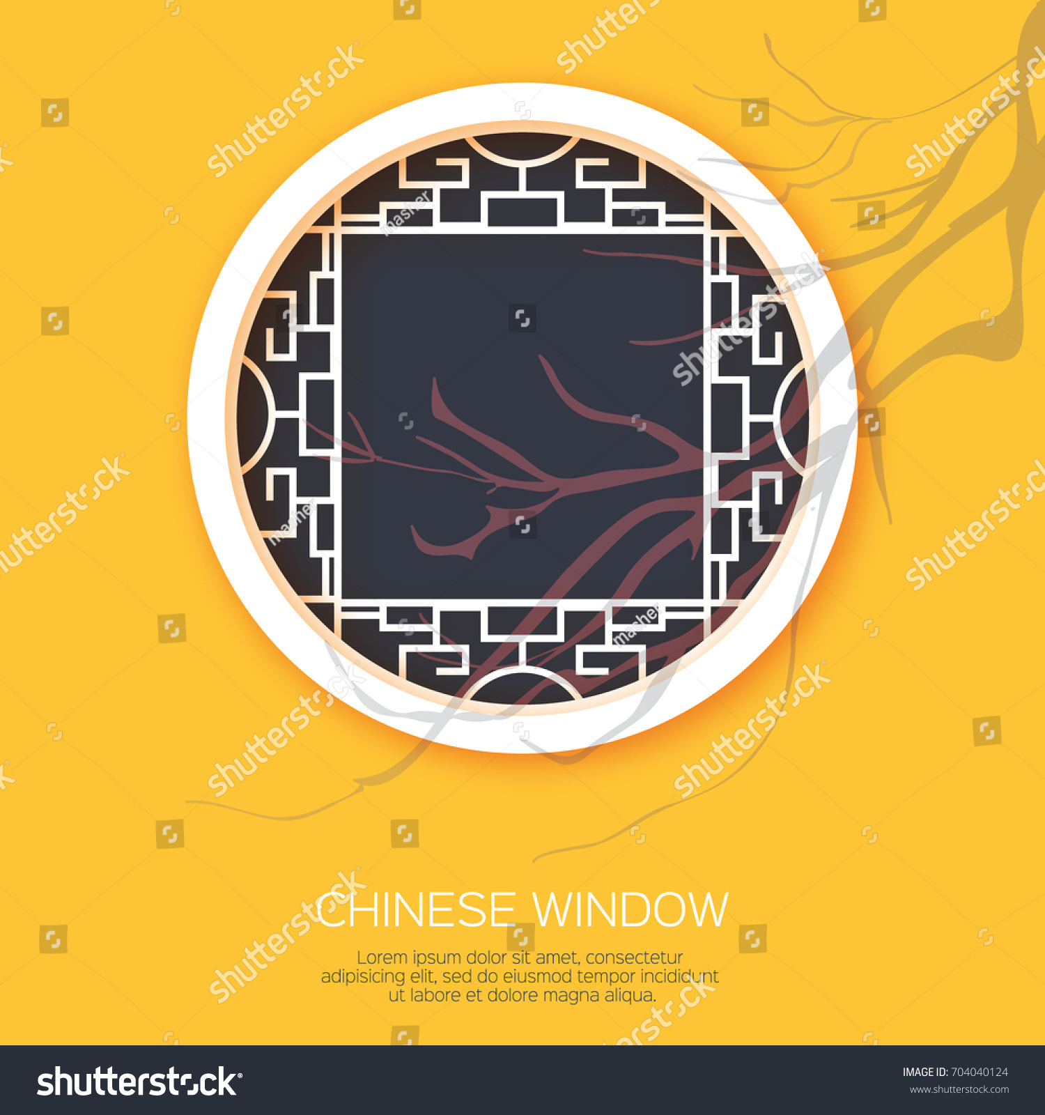 Paper cut Chinese traditional window. Origami round frame. Cherry ...