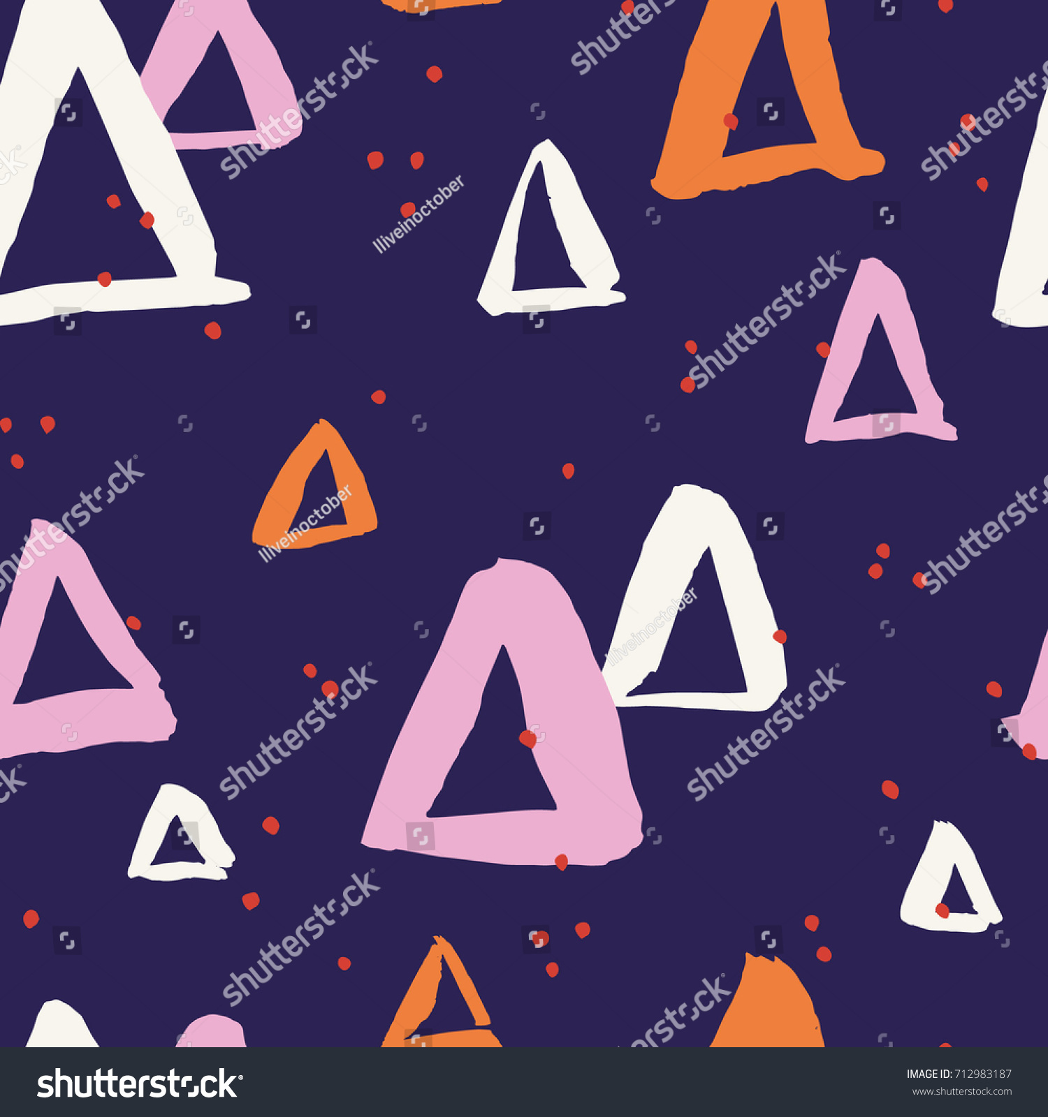 Vector abstract pattern with Ink Triangles and Dots. Hand drawn simple ...