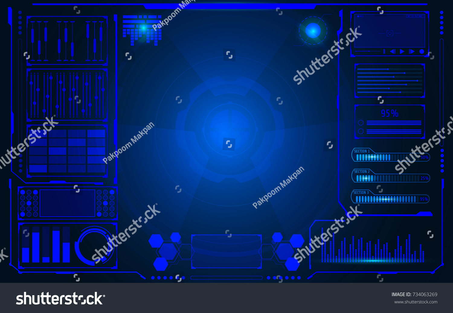 HUD Hi Technology User Interface Control Panel Vector Background. Abstract Blue Scifi ...