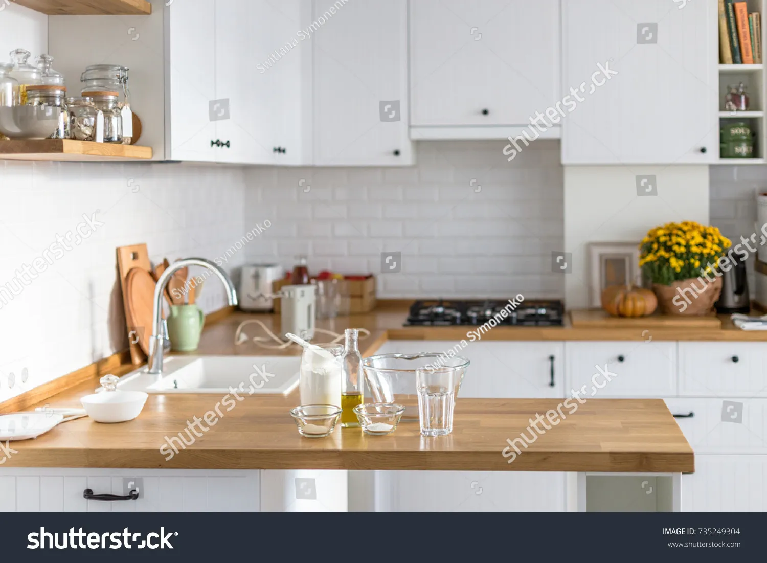 Baking ingredients placed on wooden table ready for cooking. Concept of ...