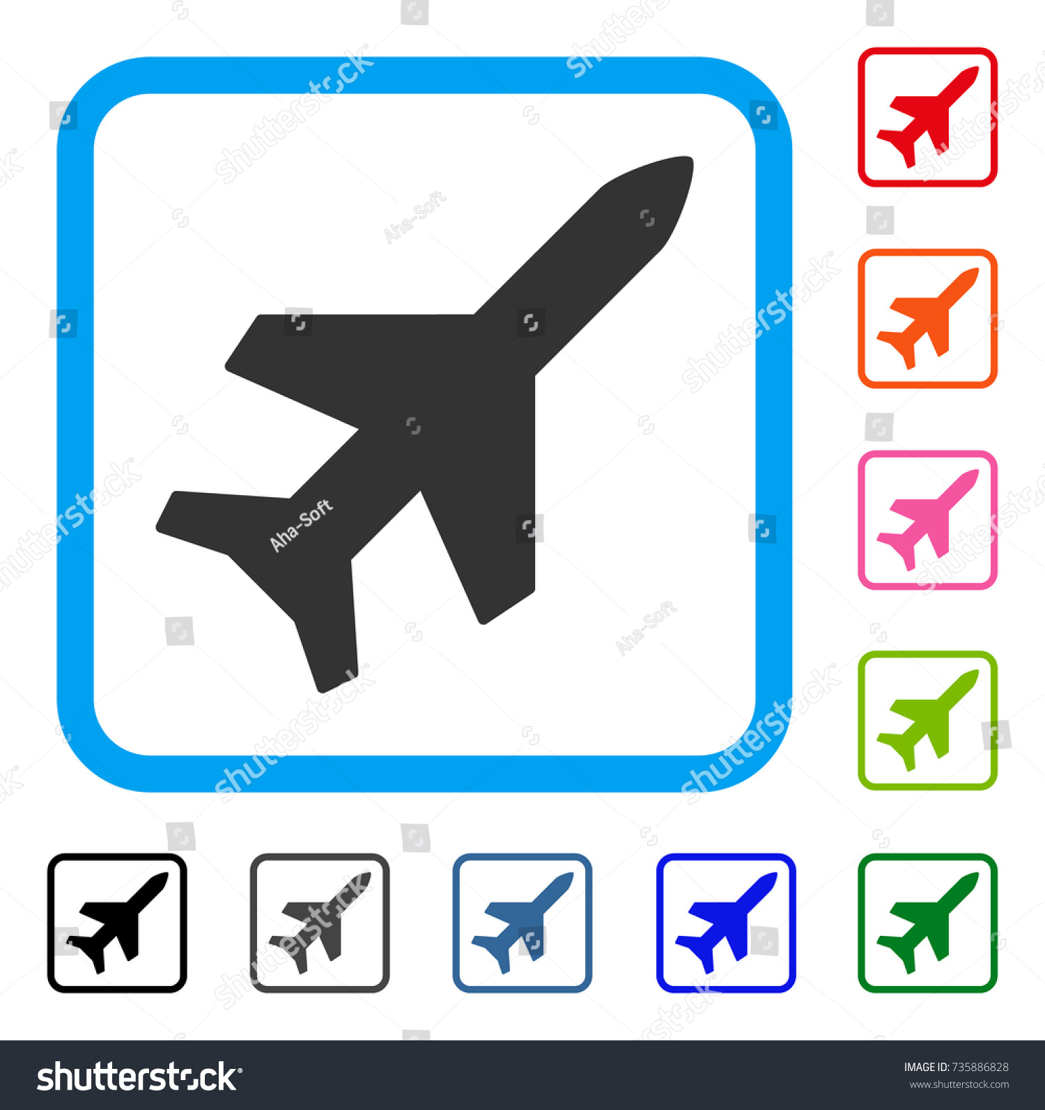 Aeroplane icon. Flat gray pictogram symbol in a light blue rounded ...