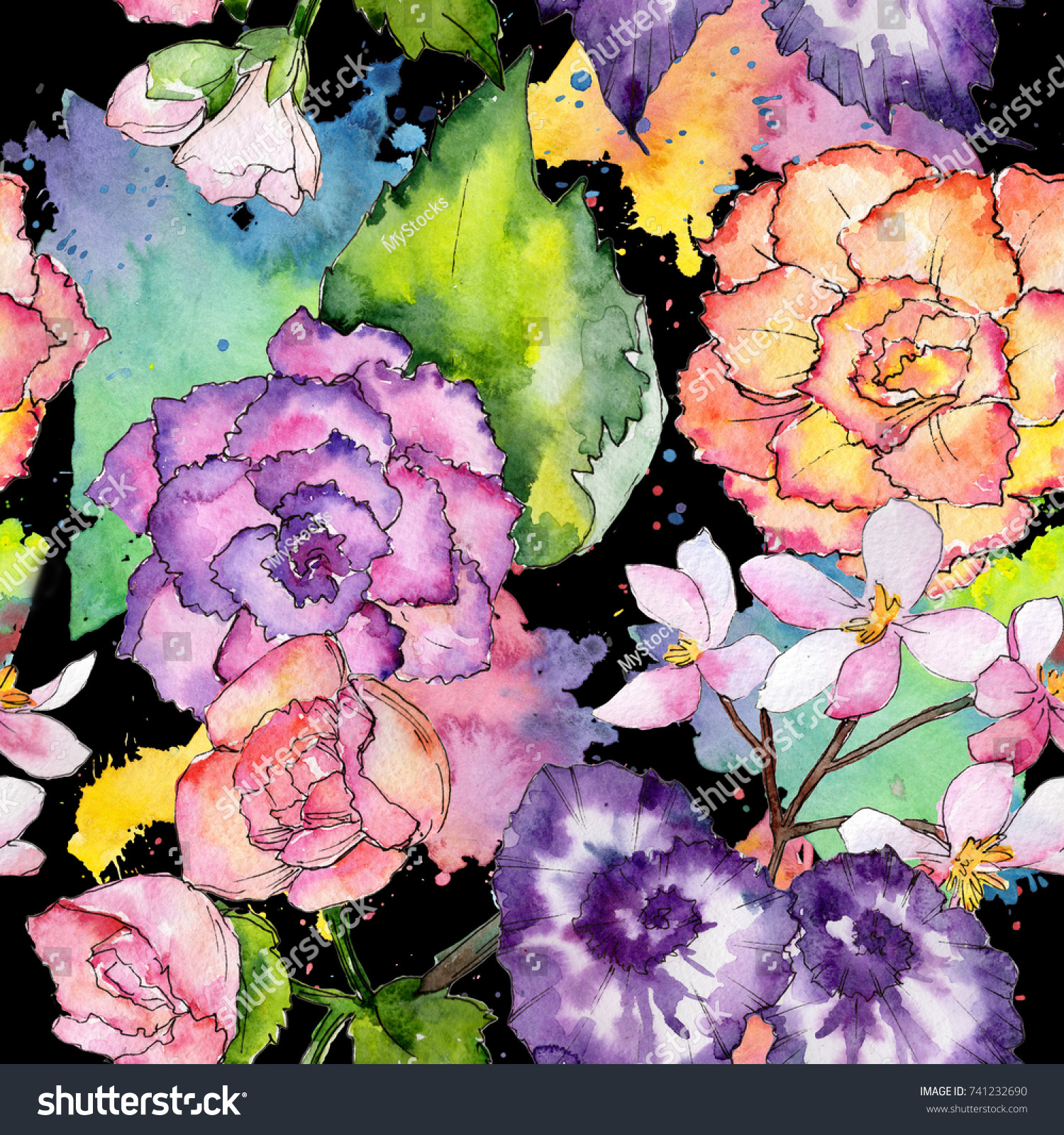 Wildflower begonia flower pattern in a watercolor style. Full name of ...