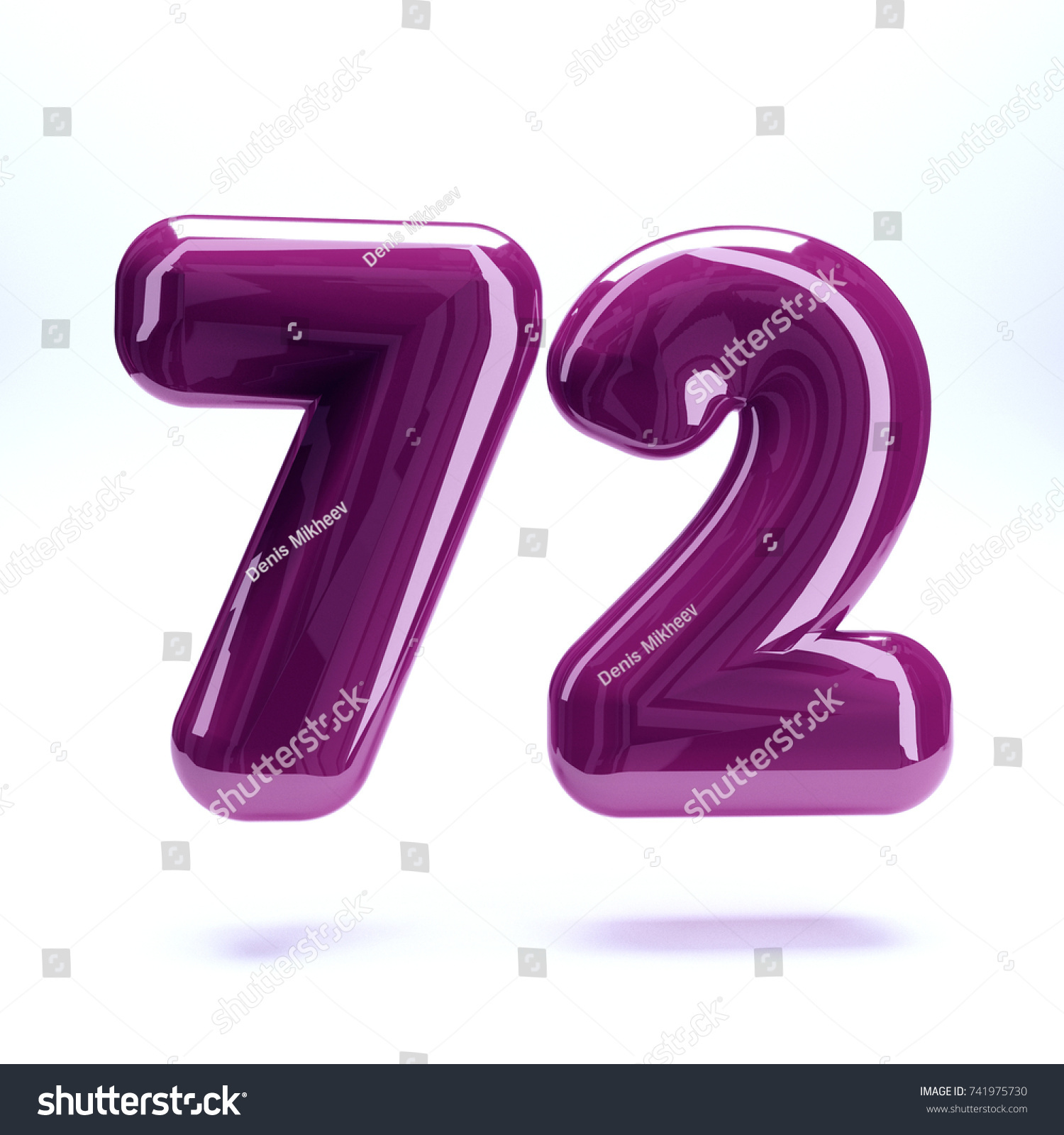 Purple glossy celebrate letter number seventy two 72 bold and uppercase ...