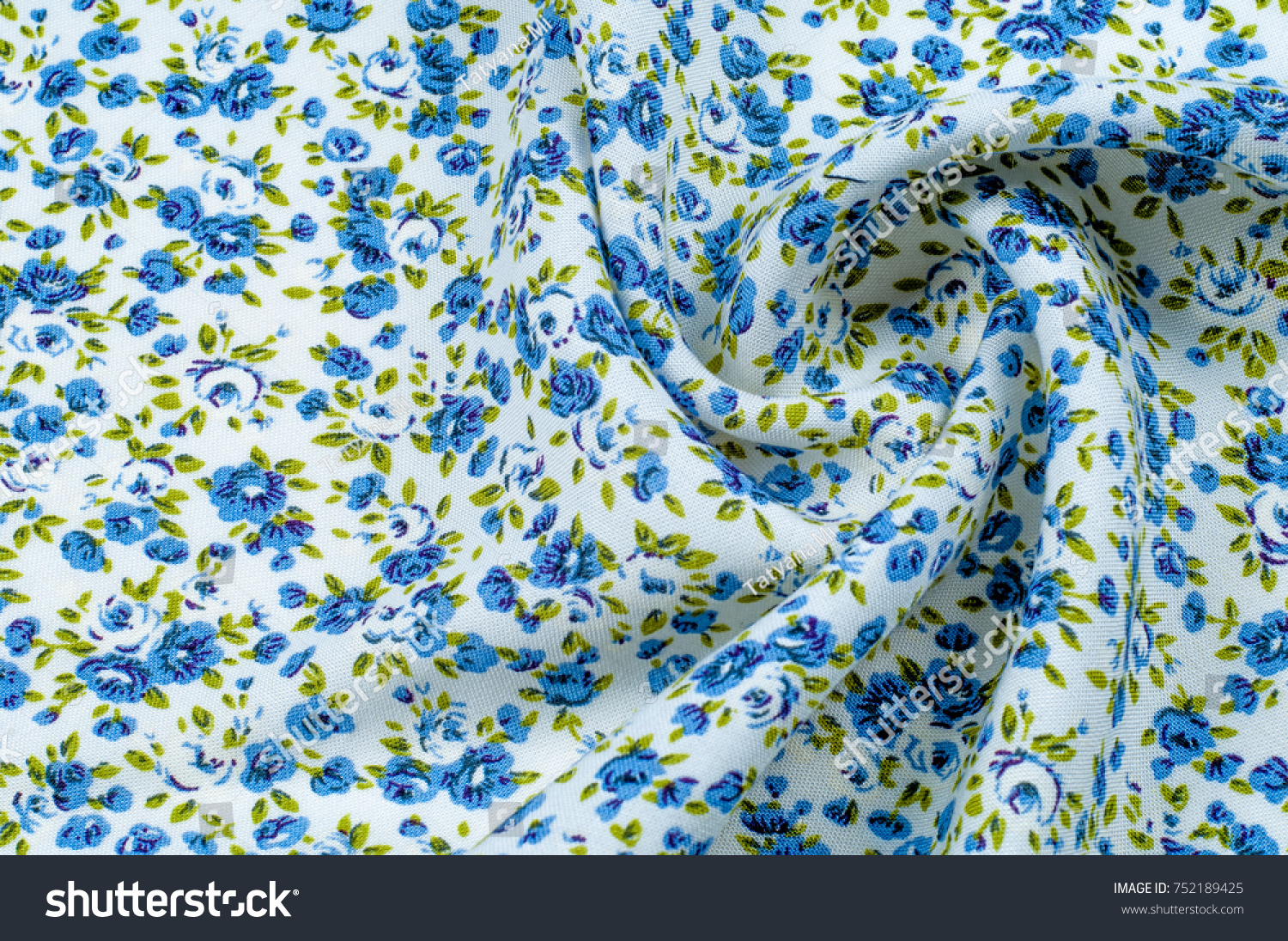 Background texture pattern. thin cotton fabric with small blue flowers ...