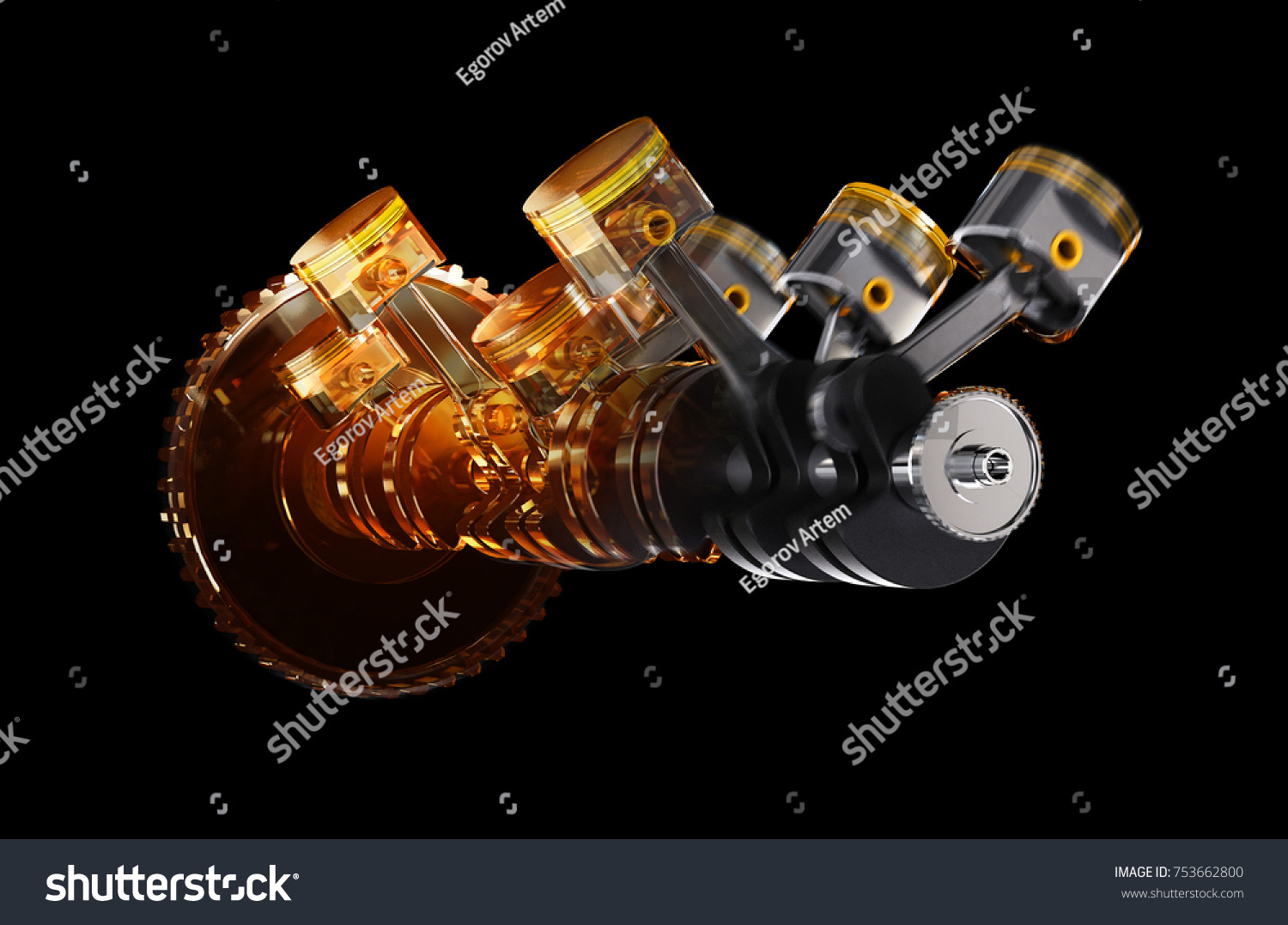 3d illustration of engine. Motor parts as crankshaft pistons in motion ...