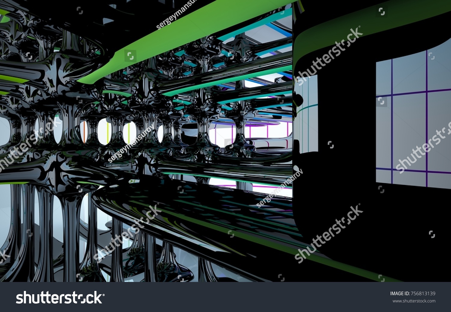 Abstract dynamic interior with black and colored gradient smooth ...