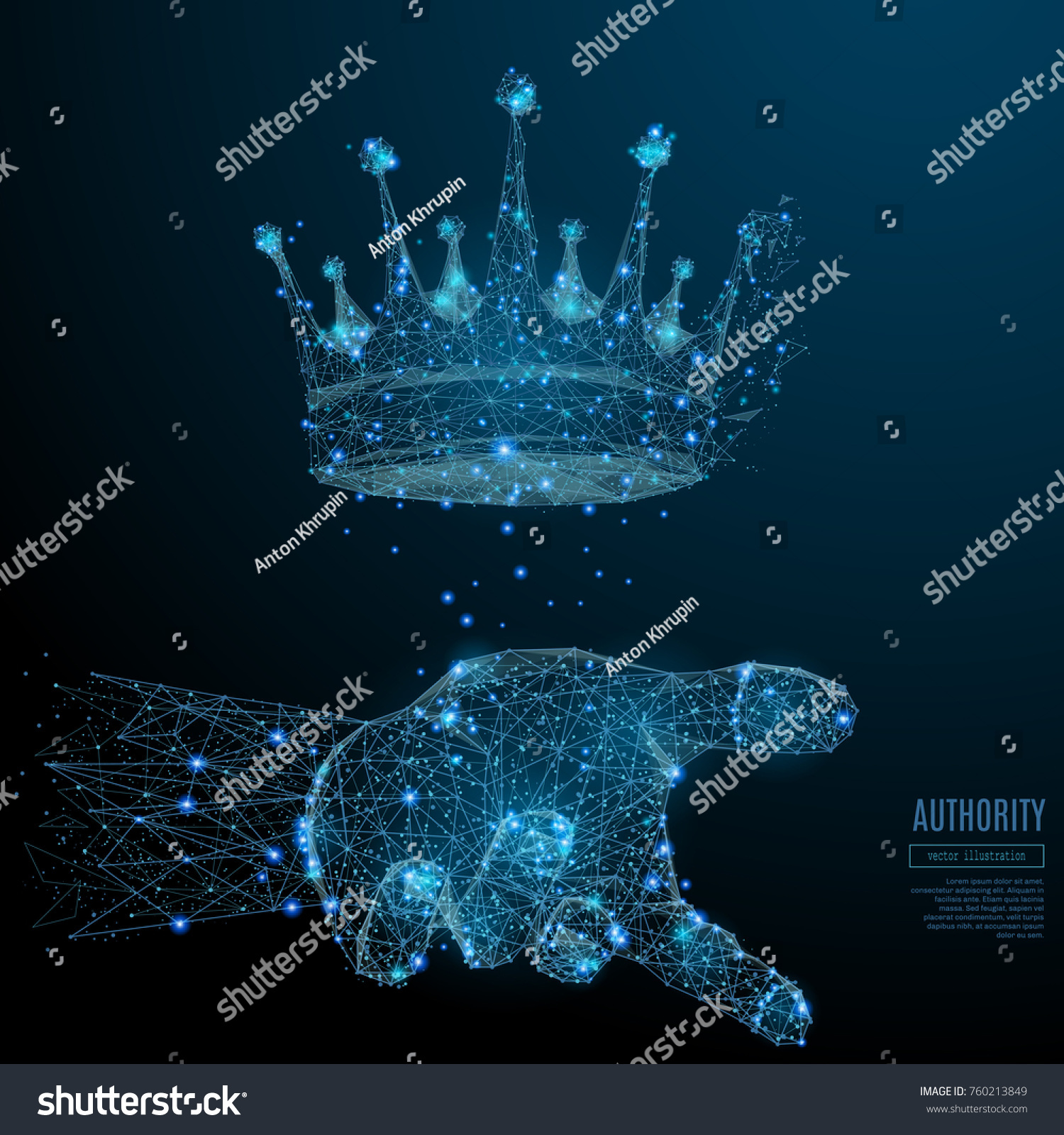 Crown in the hand palm low poly wireframe. Vector authority polygonal ...