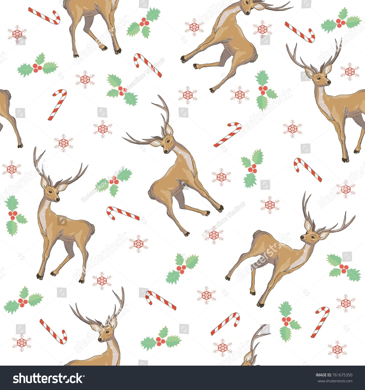 Christmas deer seamless pattern illustration. Reindeer head with horn and Santa hat_站酷海洛_正版图片_视频 ...