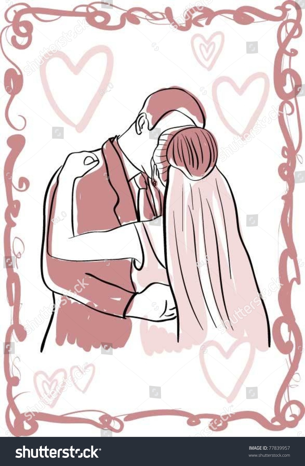 Wedding Kiss - Hand drawn vector illustration of a wedding couple ...