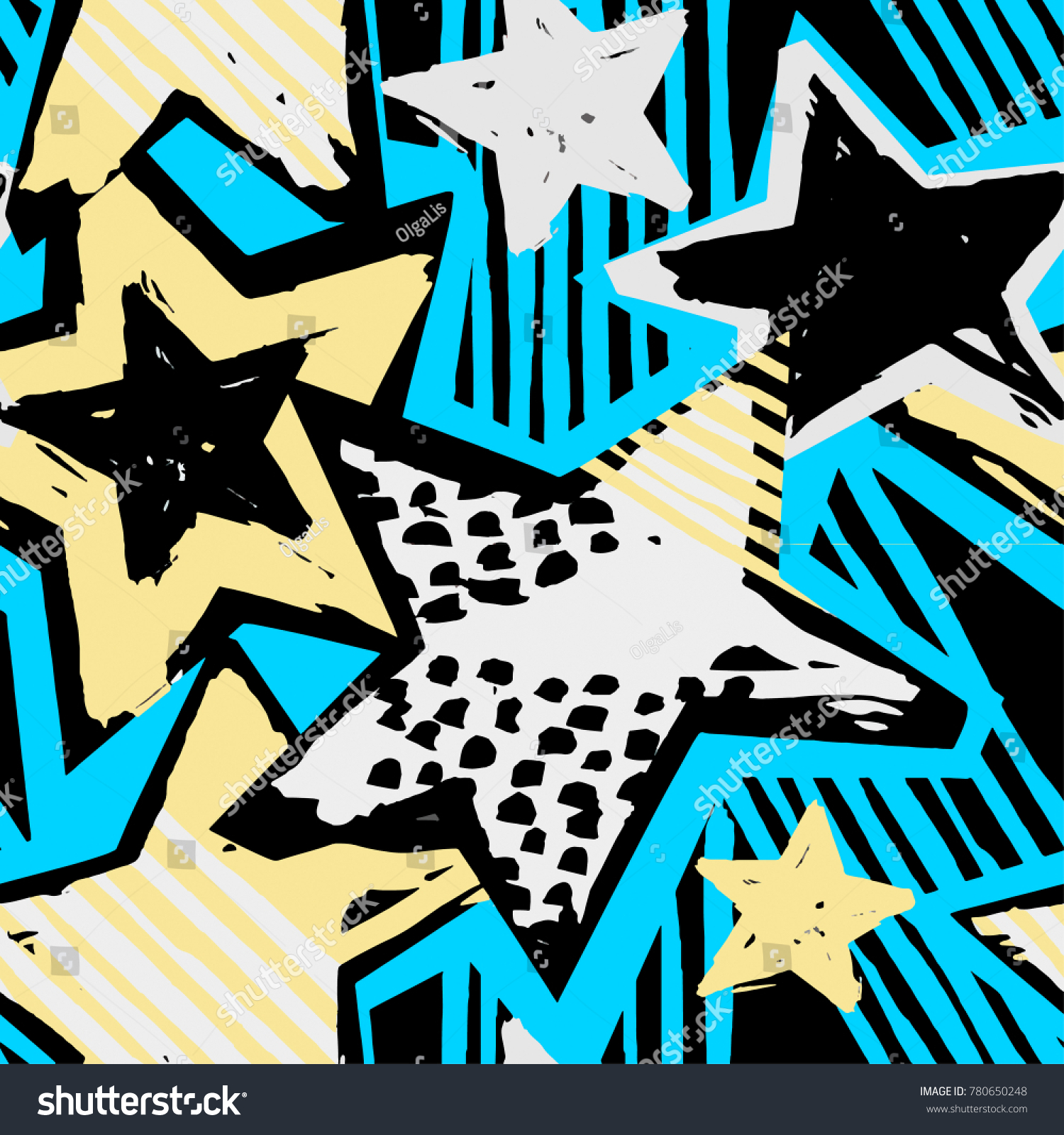 Star shapes graffiti seamless hand craft expressive ink hipster pattern ...