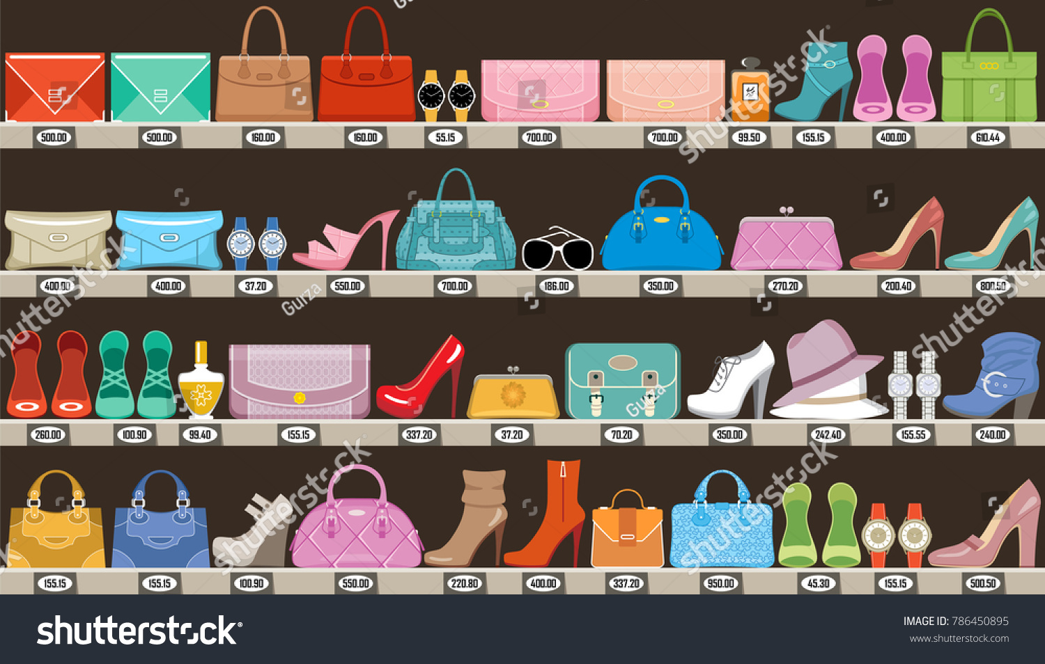 Fashion store. Boutique of accessories bags and footwear. Vector ...