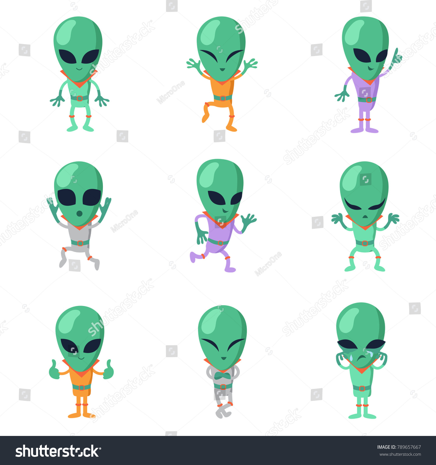 Funny cartoon aliens vector green humanoid characters. Humanoid and ...