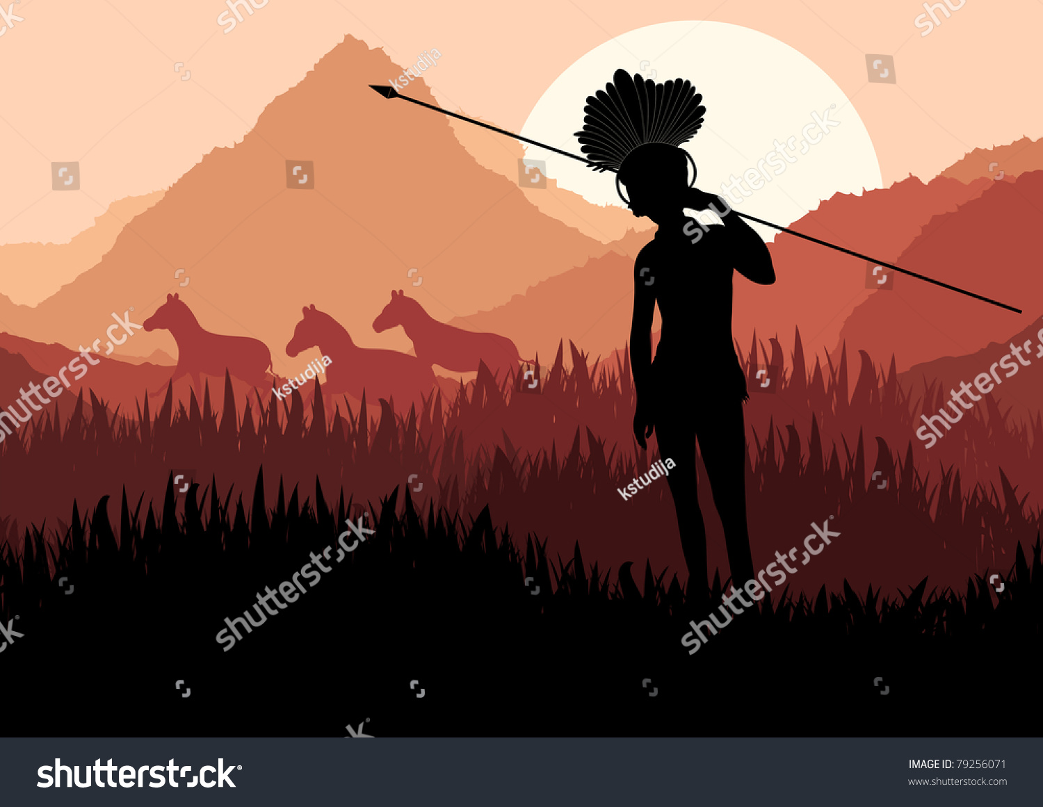 Native african hunter in wild nature landscape illustration_站酷海洛_正版图片 ...