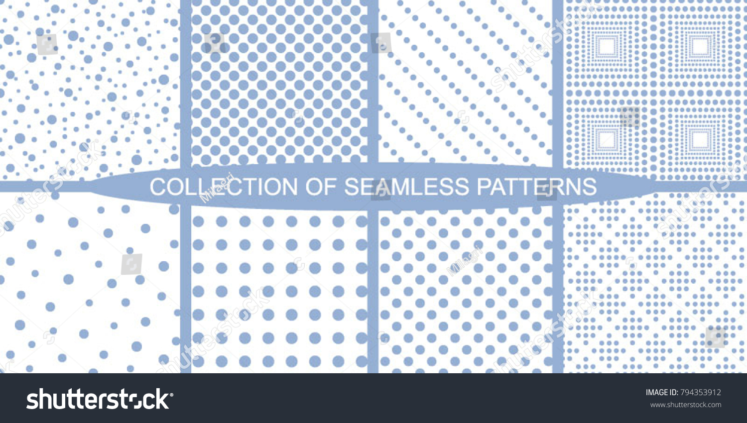 Set of 8 seamless patterns with dots circle ball or point. Point ...