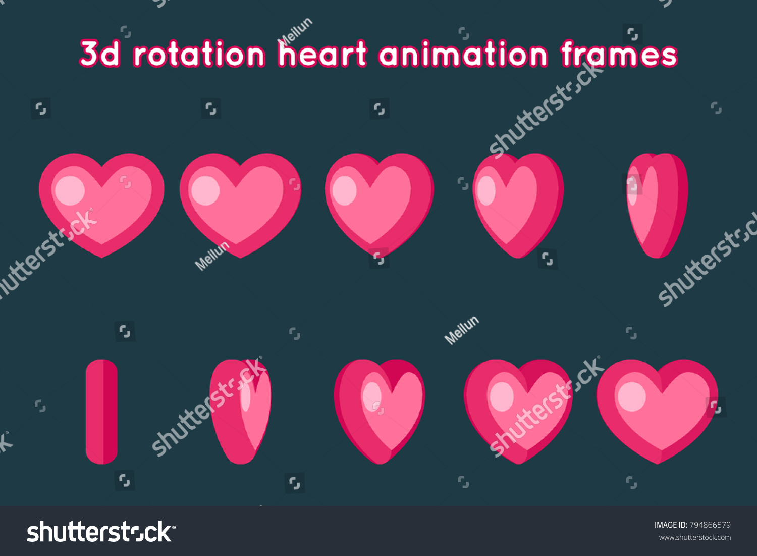 Valentine Day 3d Heart Rotation Animation Frames Set Flat Design Vector ...