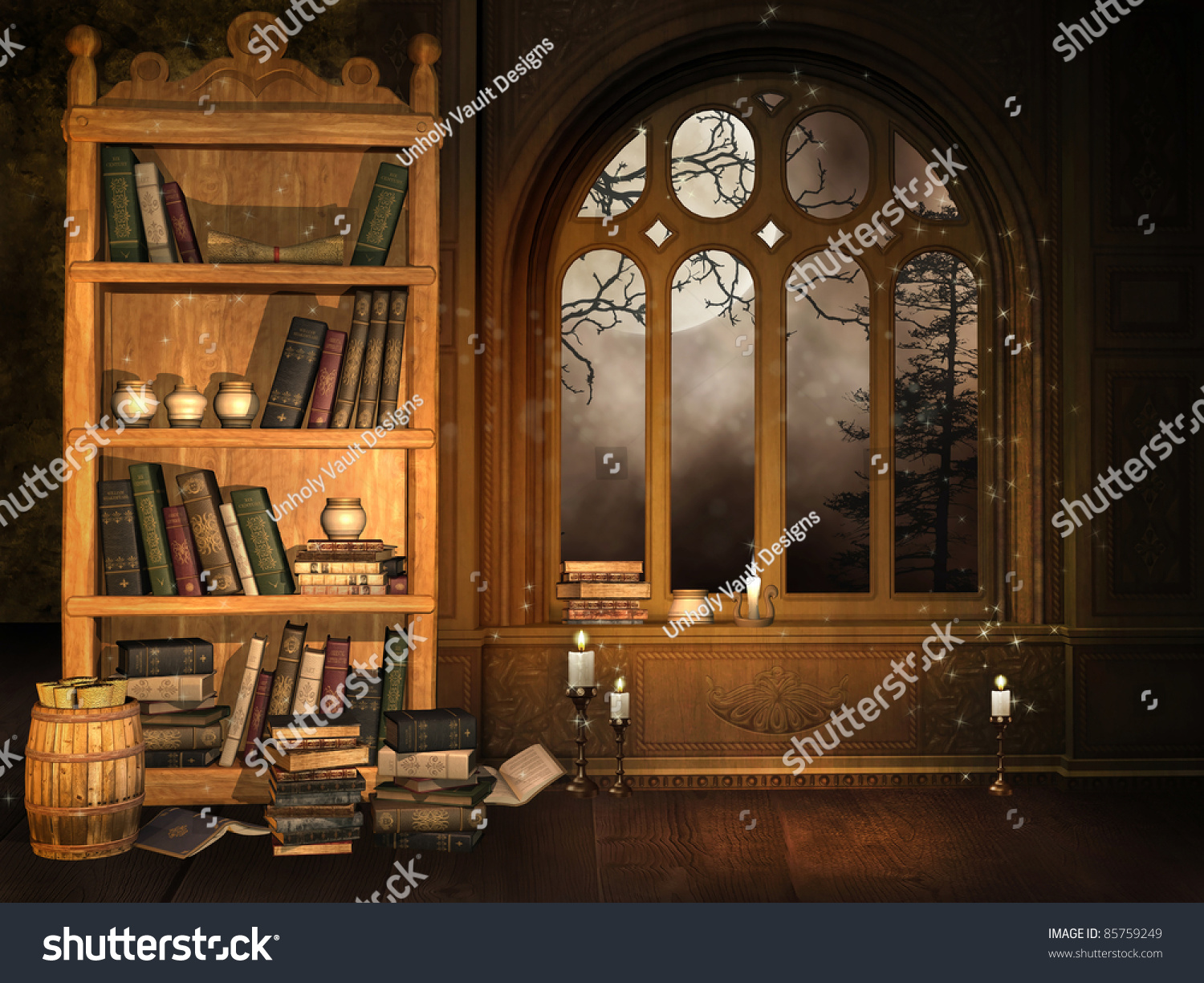 Wizard's library with books and candles_站酷海洛_正版图片_视频_字体_音乐素材交易平台_站酷旗下品牌