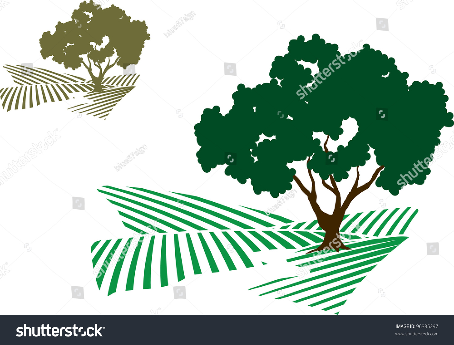 Vector illustration of a tree next to a stream. This illustration is ...
