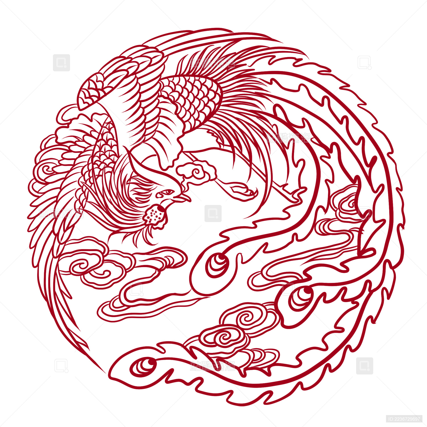 手绘传统图案凤凰团花图插画_站酷海洛_正版图片_视频_字体_音乐素材交易平台_站酷旗下品牌