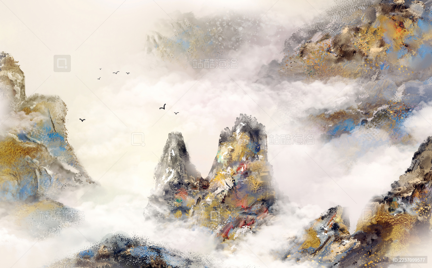 手绘大尺寸中国风意境水墨山水风景画 新中式抽象山水油画站酷海洛正版图片视频字体音乐素材交易平台站酷旗下品牌