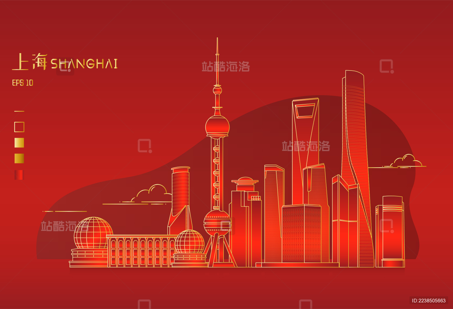 上海陆家嘴城市天际线烫金红底矢量插画_站酷海洛_正版图片_视频_字体_音乐素材交易平台_站酷旗下品牌