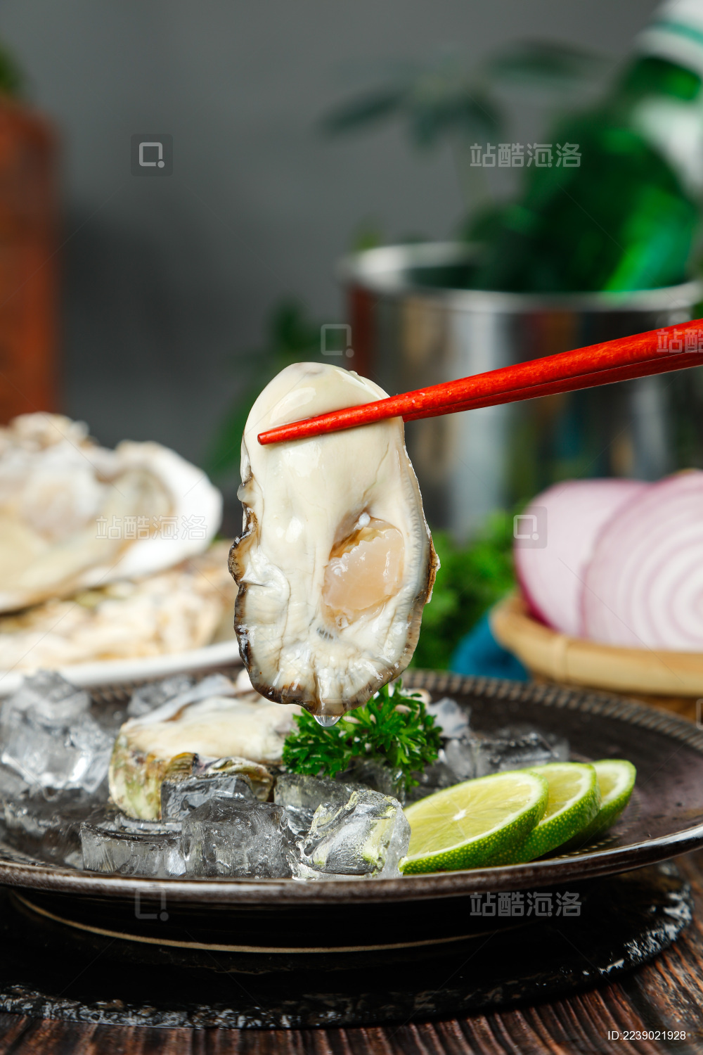 深底上放着一盘大连生蚝和筷子夹着生蚝肉_站酷海洛_正版图片_视频_字体_音乐素材交易平台_站酷旗下品牌